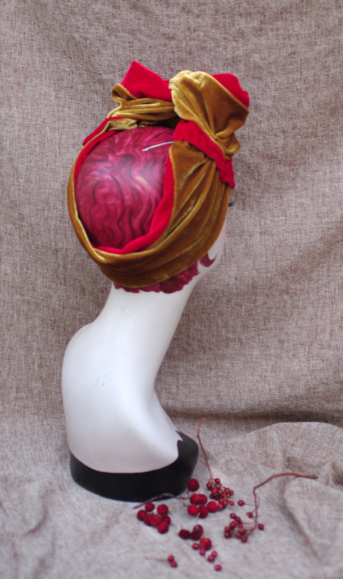 GOLD & CHERRY RED Velvet Turban Headband // Vintage 20s 30s | Etsy