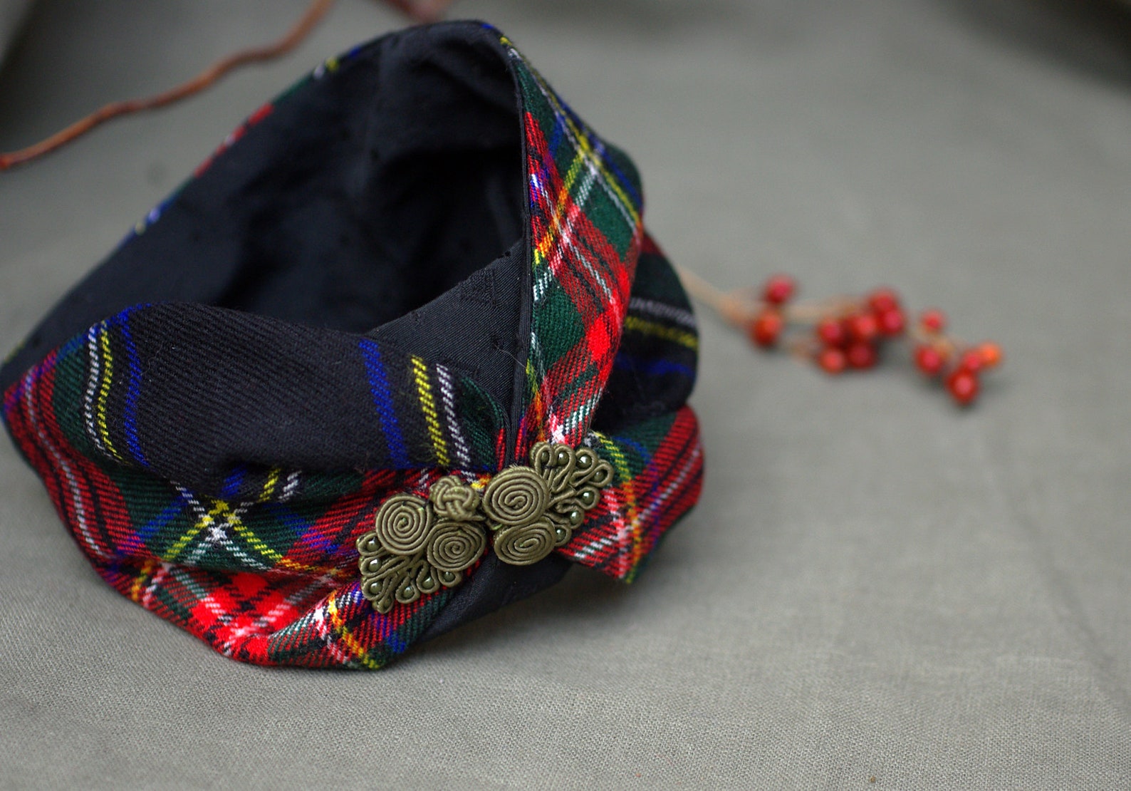 TARTAN Half Hat & Brooch // Plaid Checked Headband // Scottish Wool ...
