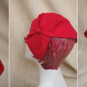 CHERRY RED Half Hat Pure Linen Summer // Headpiece Vintage 30s 20s Art ...