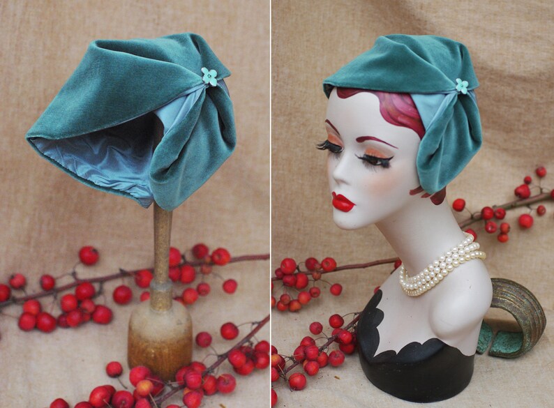 Powder Blue Velvet Half Hat Headband Headpiece Vintage 30s 20s - Etsy