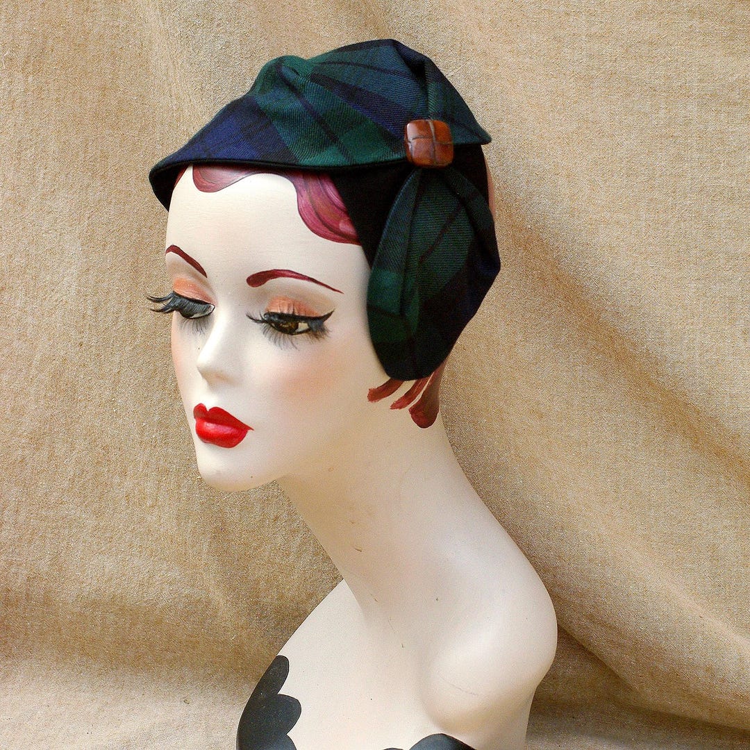 Tartan Half Hat Navy Blue & Dark Green . Pure Wool Headpiece Scotland ...