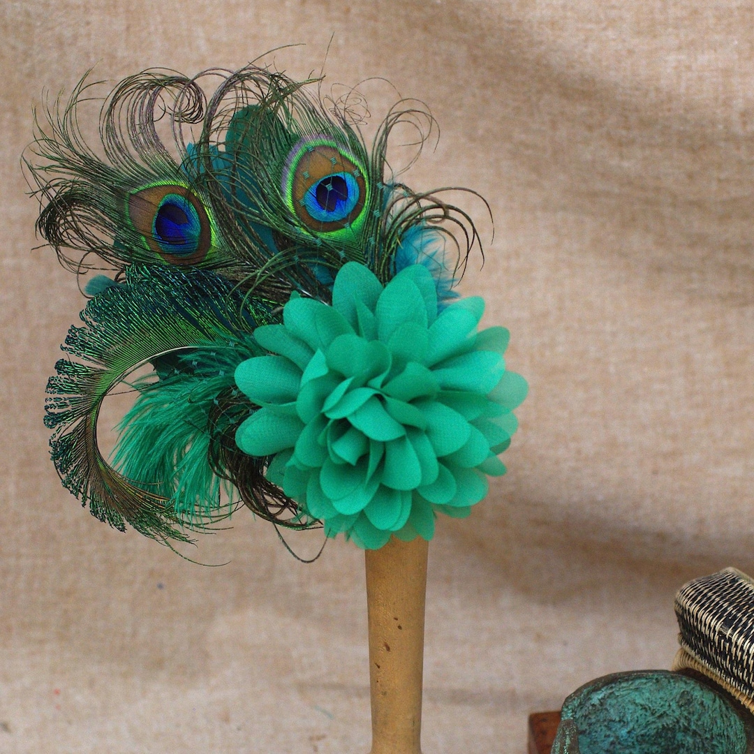 Emerald Green Headpiece // Green Fascinator Peacock Feathers & Flower ...
