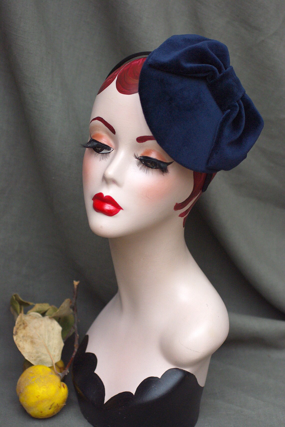 Headpiece Navy Velvet // deep blue Bow Ascot Fascinator // | Etsy