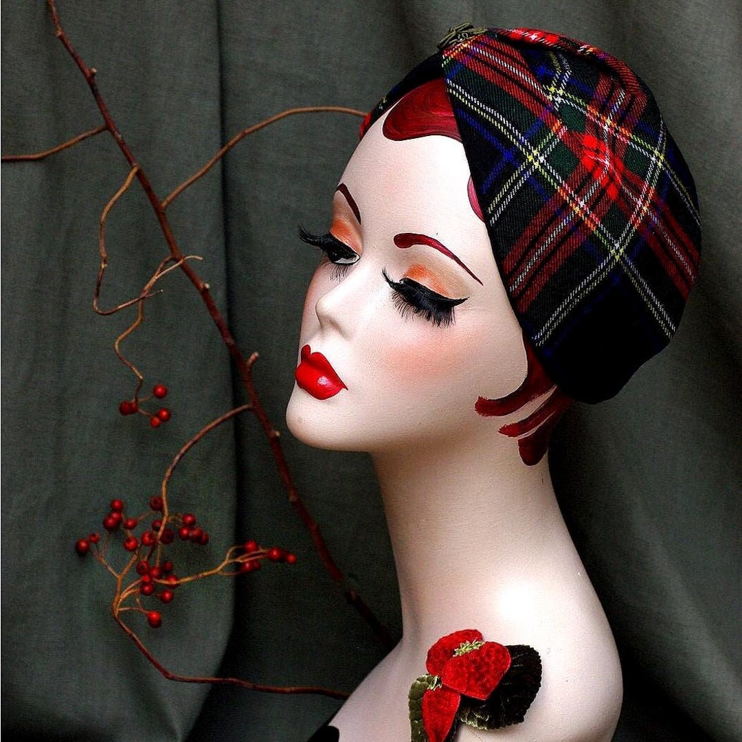 TARTAN Half Hat & Brooch // Plaid Checked Headband // Scottish Wool ...