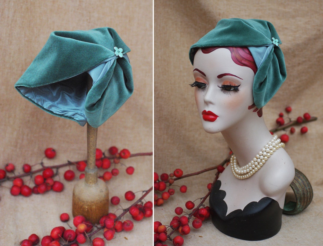 Powder Blue Velvet Half Hat Headband Headpiece Vintage 30s 20s Art ...
