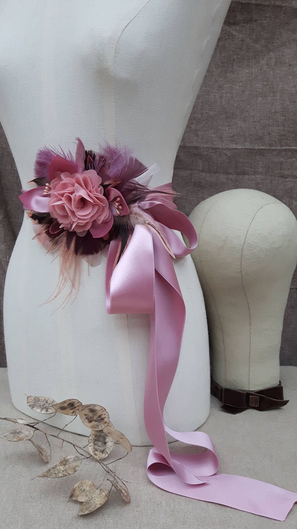 Bridal Sash Wedding Dusky Pink Pastel Belt Flower Sash Vintage - Etsy UK