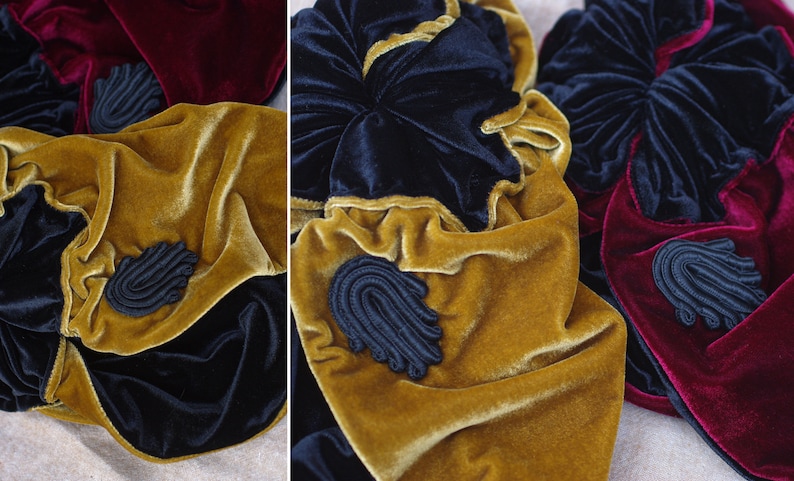 BURGUNDY & BLACK // Deep Red Velvet Full Cap Turban Brooch // - Etsy