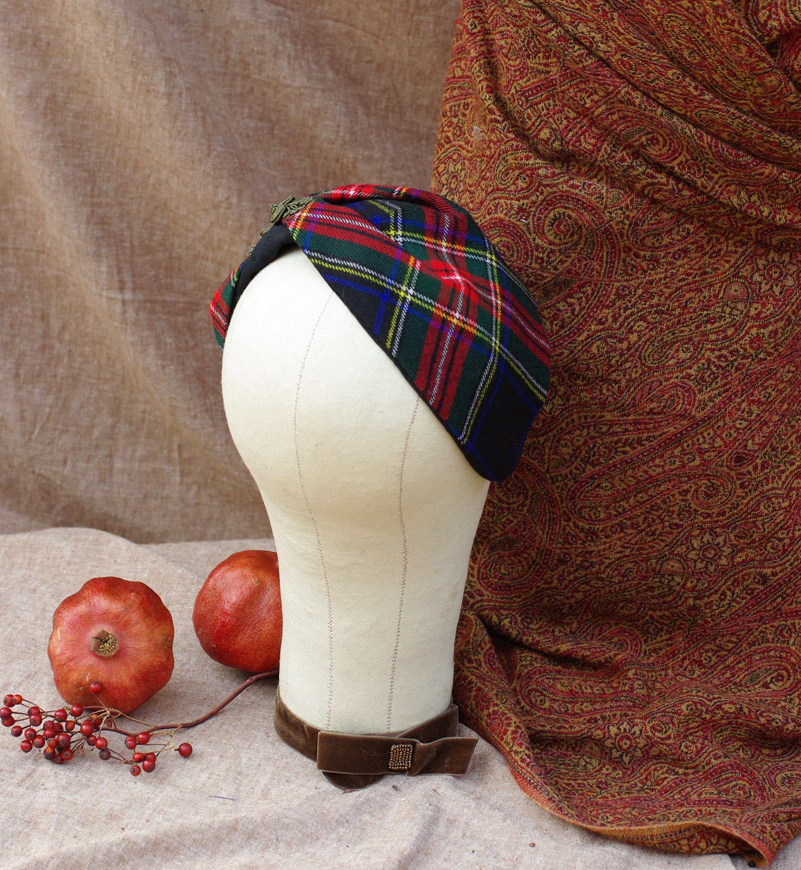 TARTAN Half Hat & Brooch // Plaid Checked Headband // Scottish Wool ...