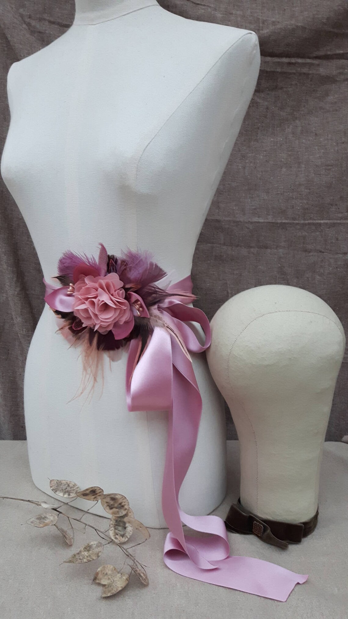 Bridal Sash Wedding Dusky Pink Pastel Belt Flower Sash Vintage - Etsy UK