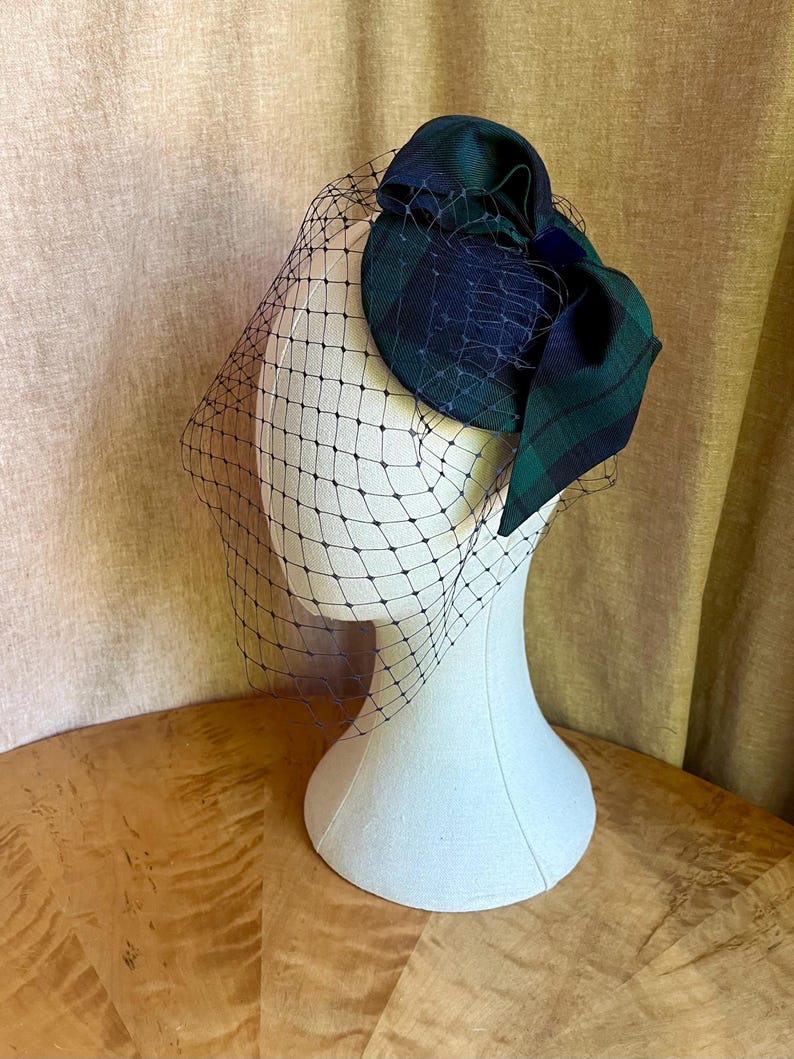 Tartan Fascinator. Pillbox Bow & Optional Veil. Scottish Wool Vintage ...