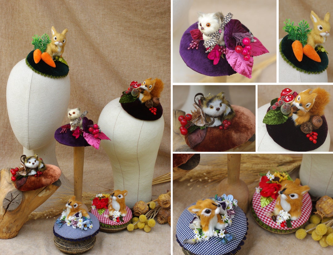 Funny Headpiece With Animals Cat Deer Rabbit Squirrel // Fascinator for ...