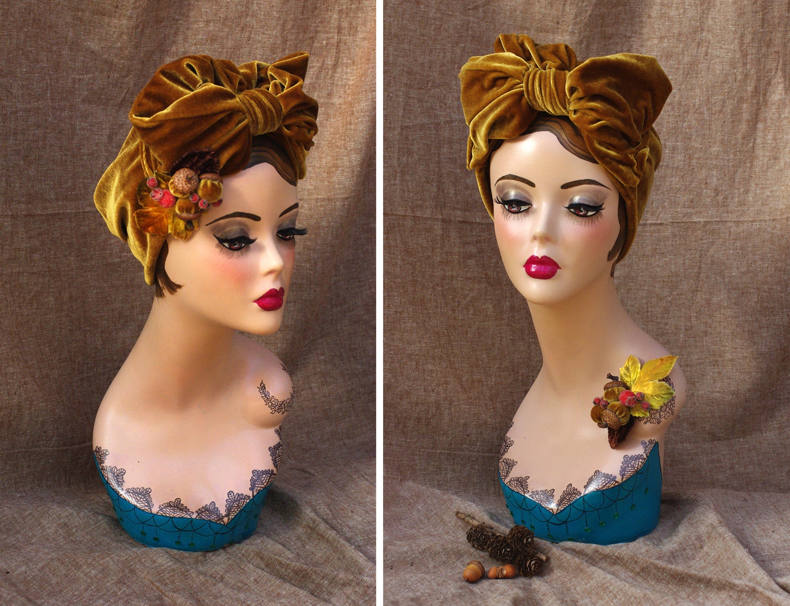 GOLDEN Autumn Velvet Turban / Headband & Brooch for FALL / - Etsy
