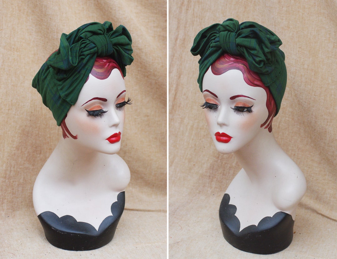 FOREST GREEN Tartan Turban Headband Jersey // Vintage Inspired - Etsy