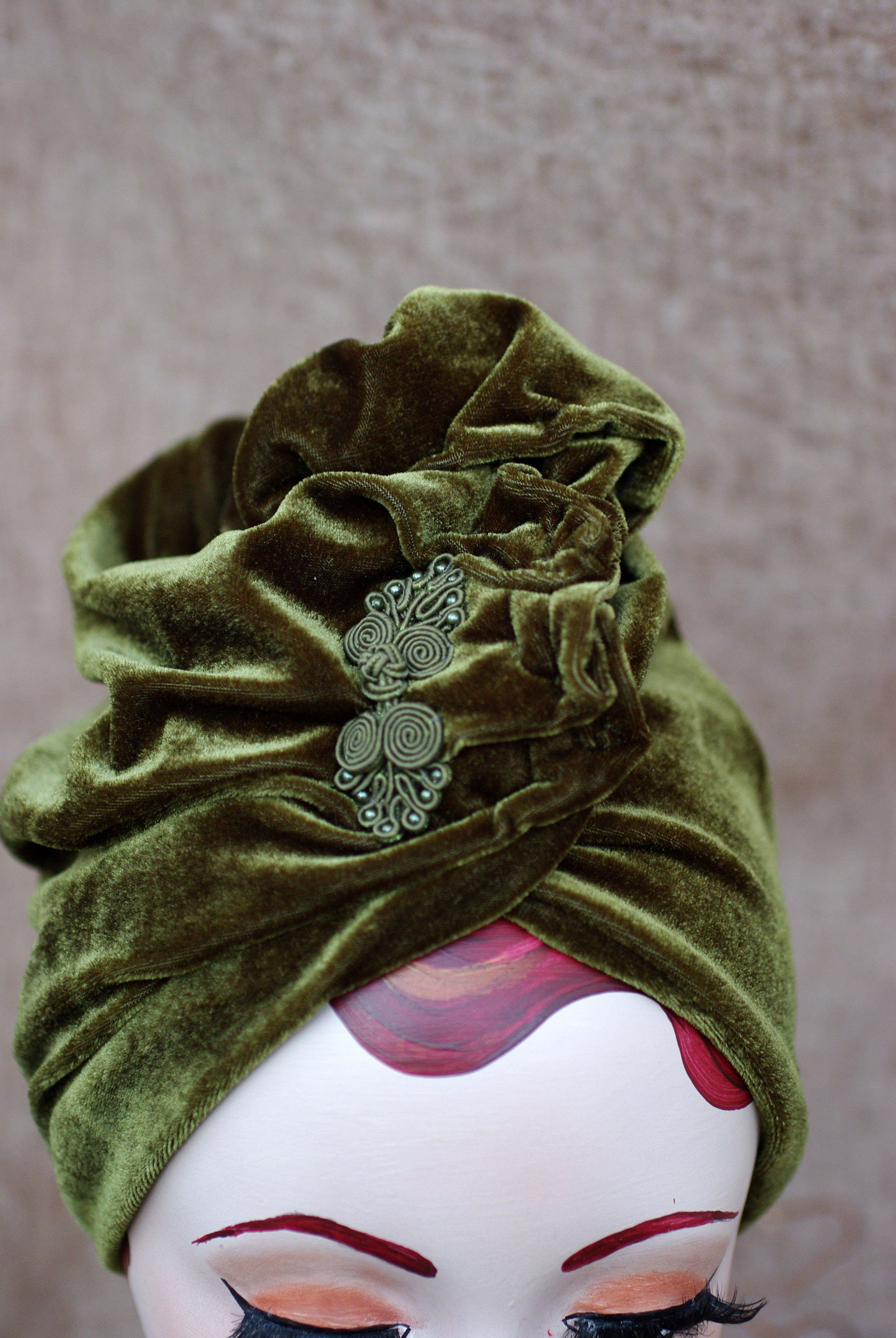 GREEN VELVET Turban Hat Full Cap // Vintage Diva Style // 30s | Etsy