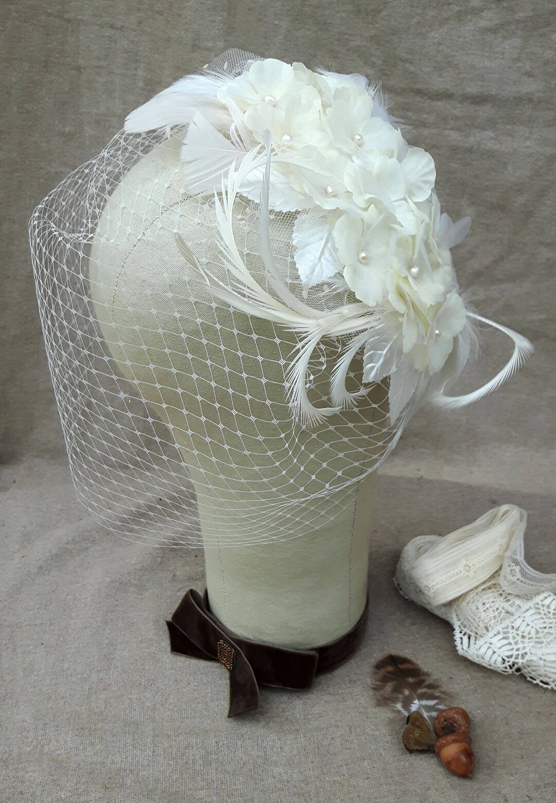 Bridal Headpiece Bird Cage Veil Wedding Vintage Bride Fascinator ...
