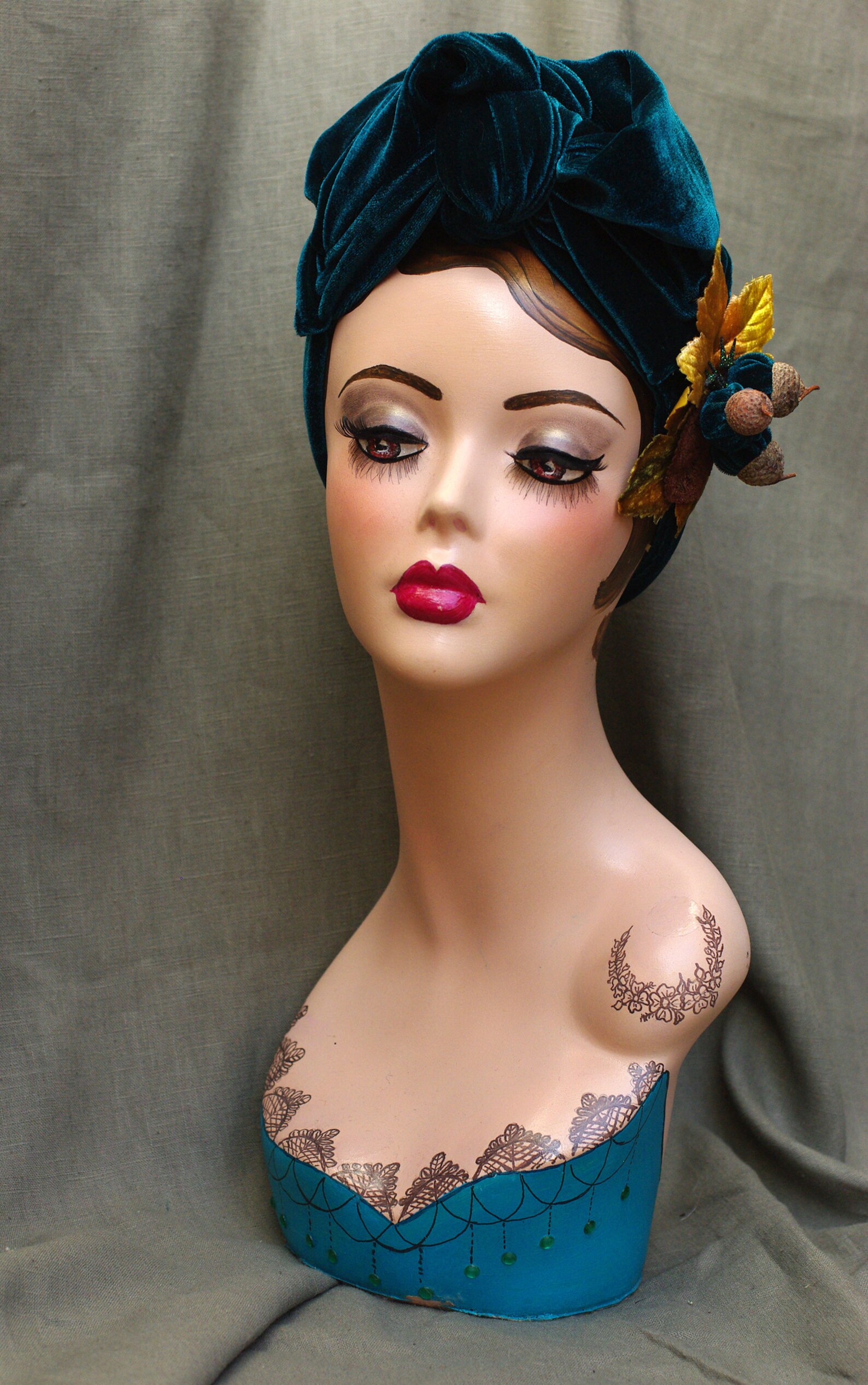 PEACOCK GREEN / TEAL Velvet Turban Headband & Brooch // - Etsy
