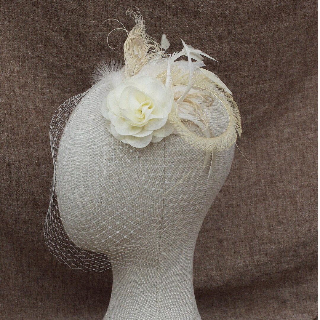 Ivory & Cream Bridal Fascinator // Headpiece for Vintage Bride // Bird ...