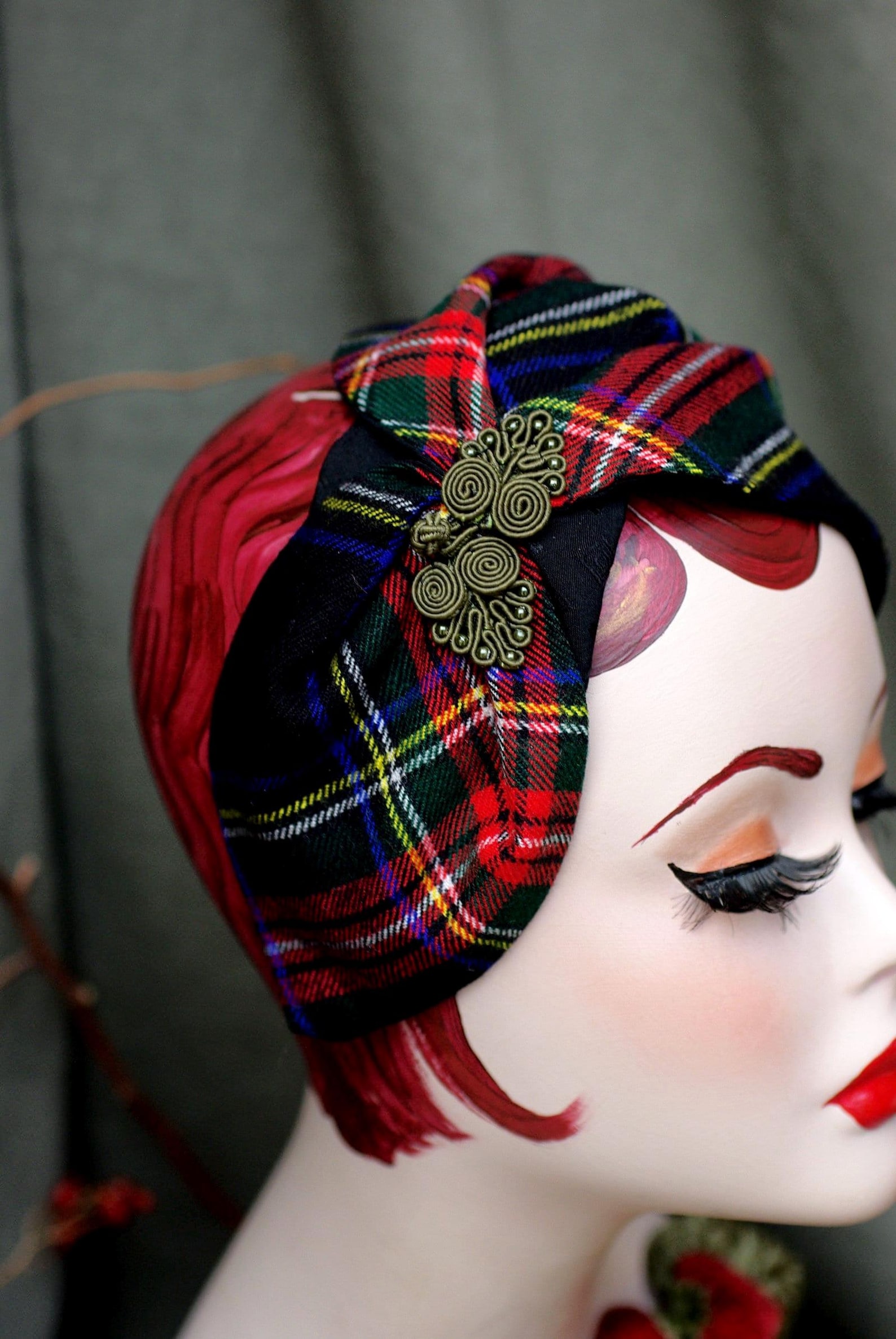 TARTAN Half Hat & Brooch // Plaid Checked Headband // Scottish Wool ...