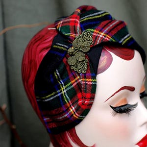 TARTAN Half Hat & Brooch // Plaid Checked Headband // Scottish Wool ...