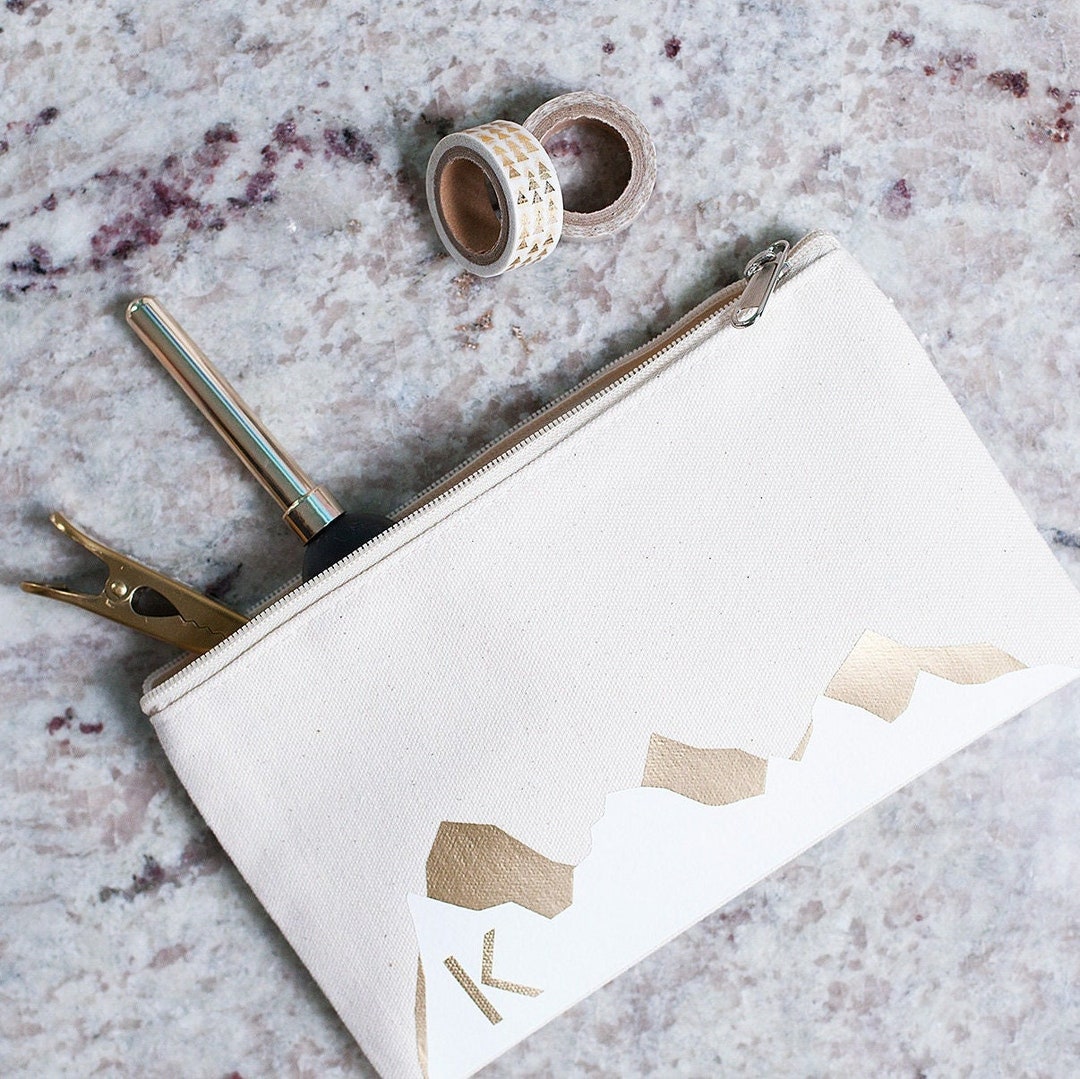 Custom Monogram Makeup Bag With Geometric Mountains Personalised ...
