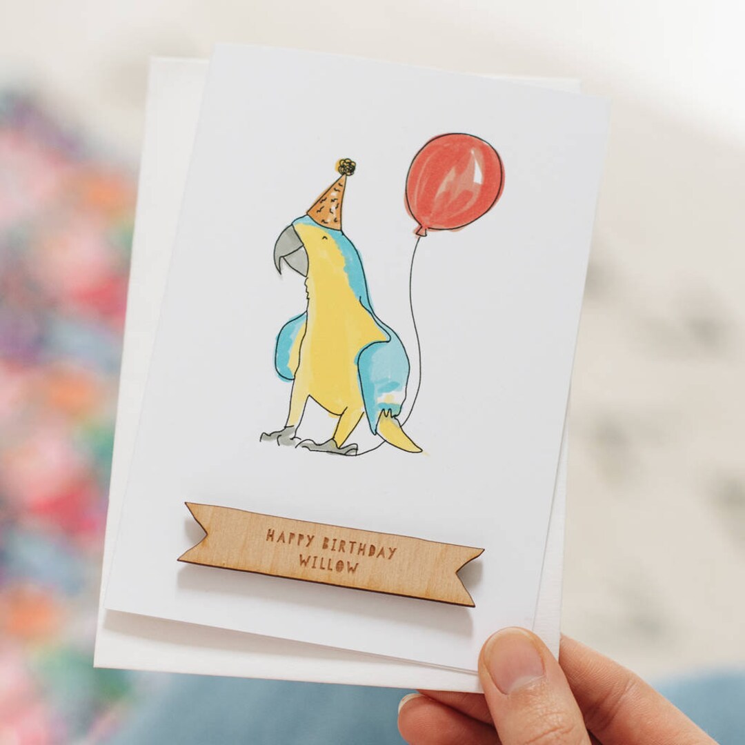 Personalised Parrot Illustrated Birthday Card Happy Birthday Friend ...