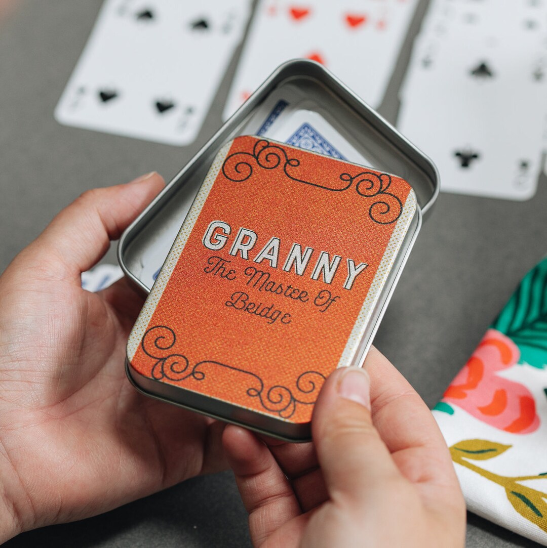 Personalised Bridge Card Game Tin Custom Playing Cards Grandma Gift ...