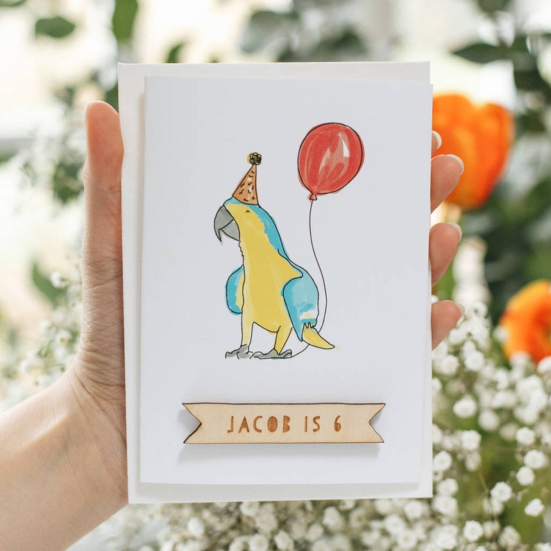 Personalised Parrot Illustrated Birthday Card Happy Birthday - Etsy