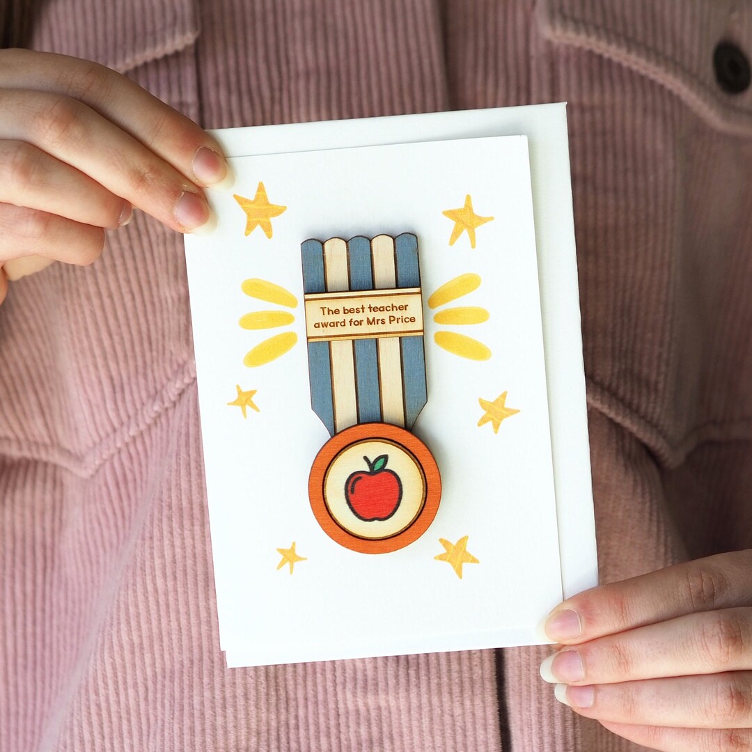 Personalised Best Teacher Medal Card Best Teacher Badge - Etsy