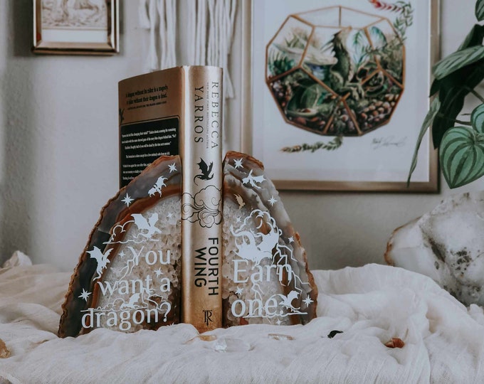 Fourth Wing Yellow Agate Bookends - Dragon Decor - Rebecca Yarros Book ...