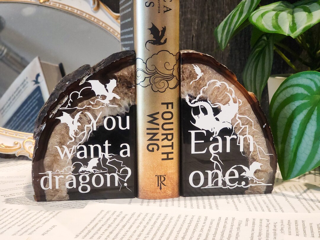 Fourth Wing Agate Bookends Dragon Decor Rebecca Yarros Book Quote ...