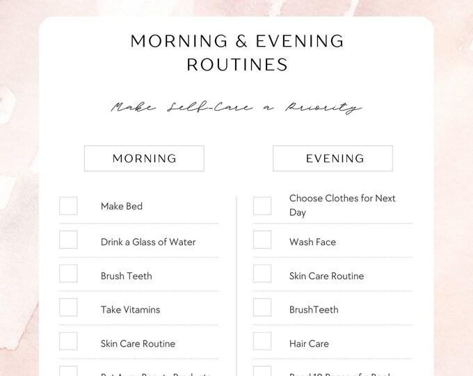 Morning and Evening Self Care Routine Checklist - Etsy