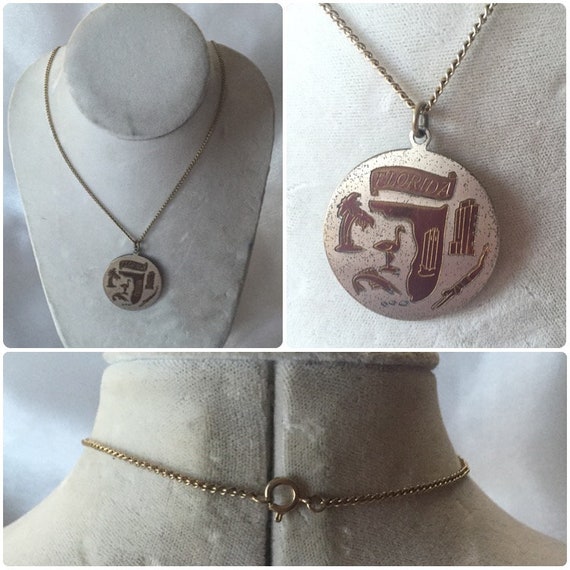 Florida State Souvenir Necklace, Vintage Gold Chain N… - Gem