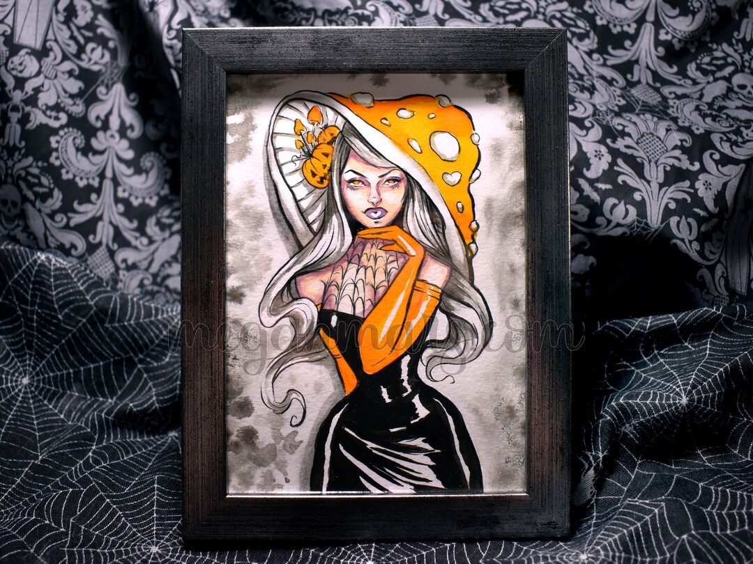 Mushroom Original Art Framed Ink and Watercolor Painting Halloween ...