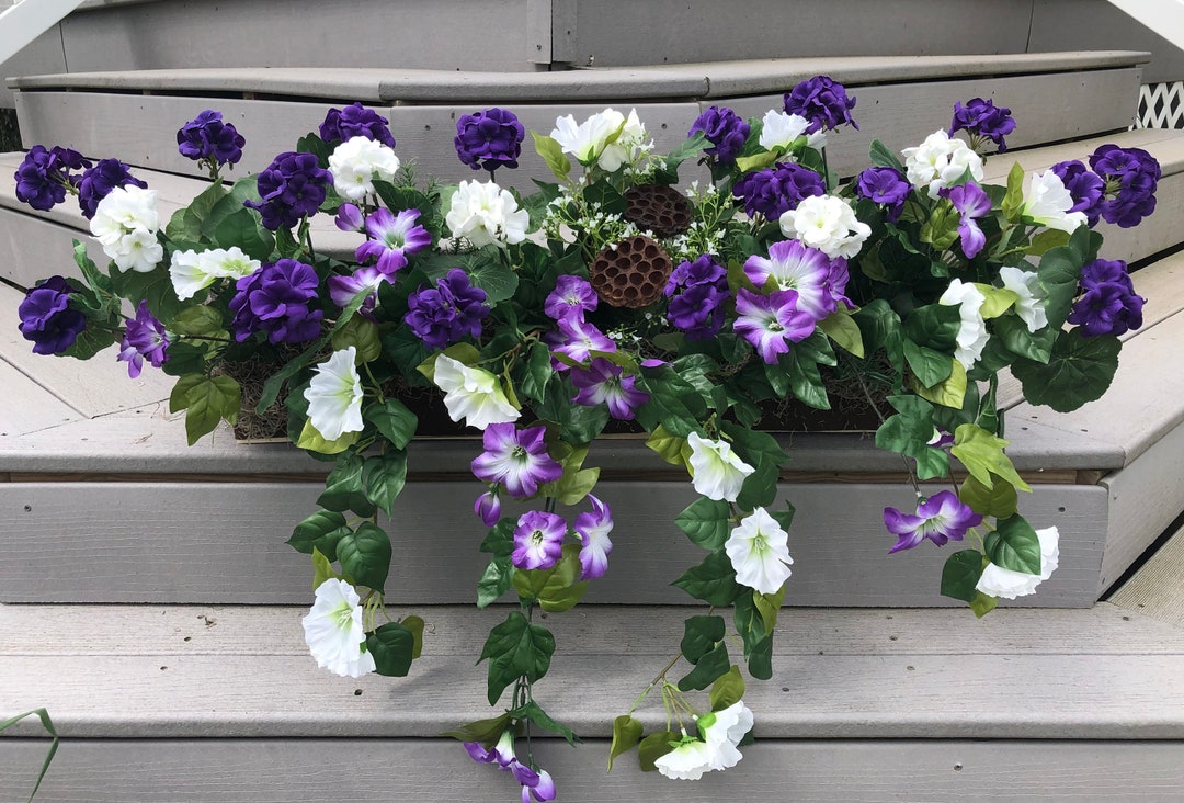 Window Box Silk Flower Arrangement Orange Geraniums Yellow Azaleas to ...