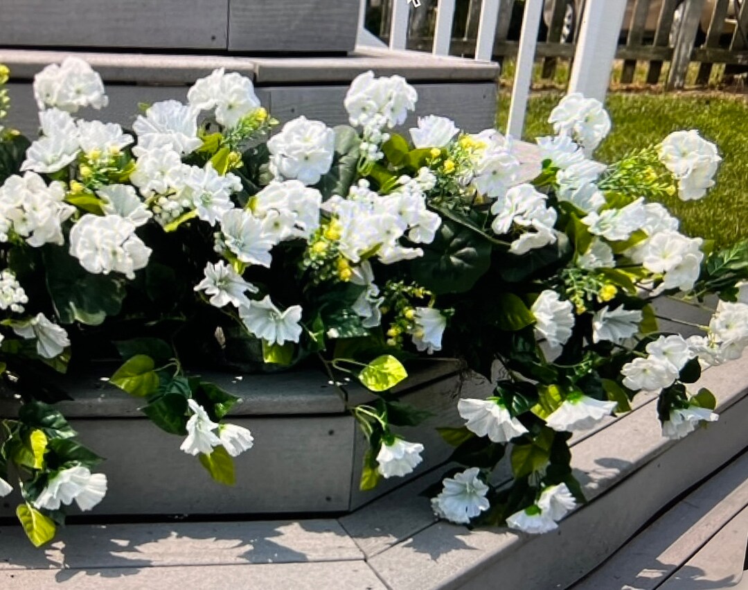 All White Window Box Silk Flower Arrangement With Pale Yellow Accents ...