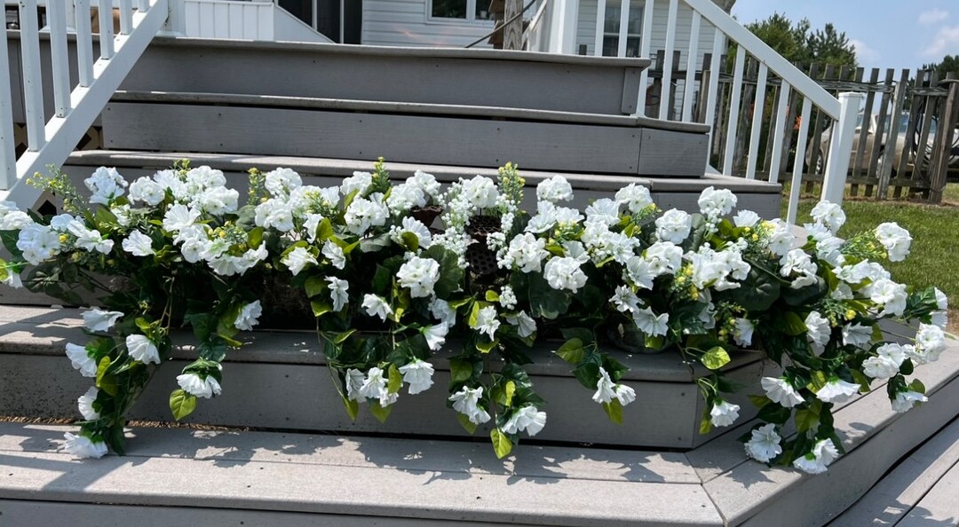 All White Window Box Silk Flower Arrangement With Yellow Accents for ...
