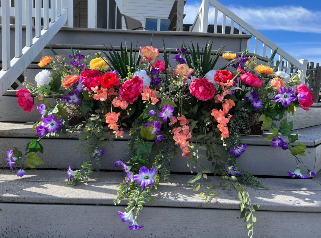 Window Box Arrangement Colorful With Silk Petunias Succulents and ...