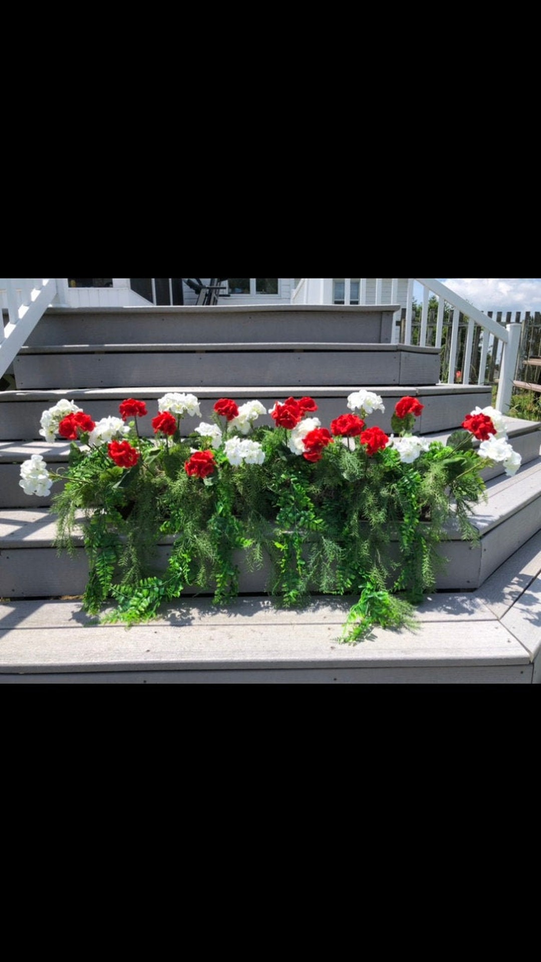 Red White Geraniums Cascading Plants 34" Window Box Inserts Custom ...