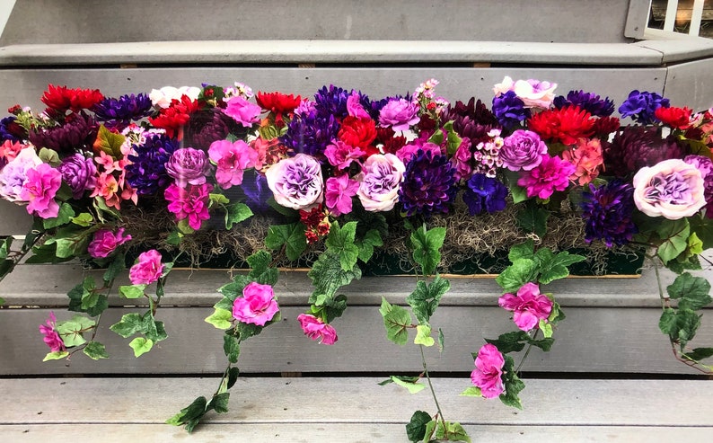 Window Box Silk Flower Arrangement Purple Geraniums Assorted - Etsy