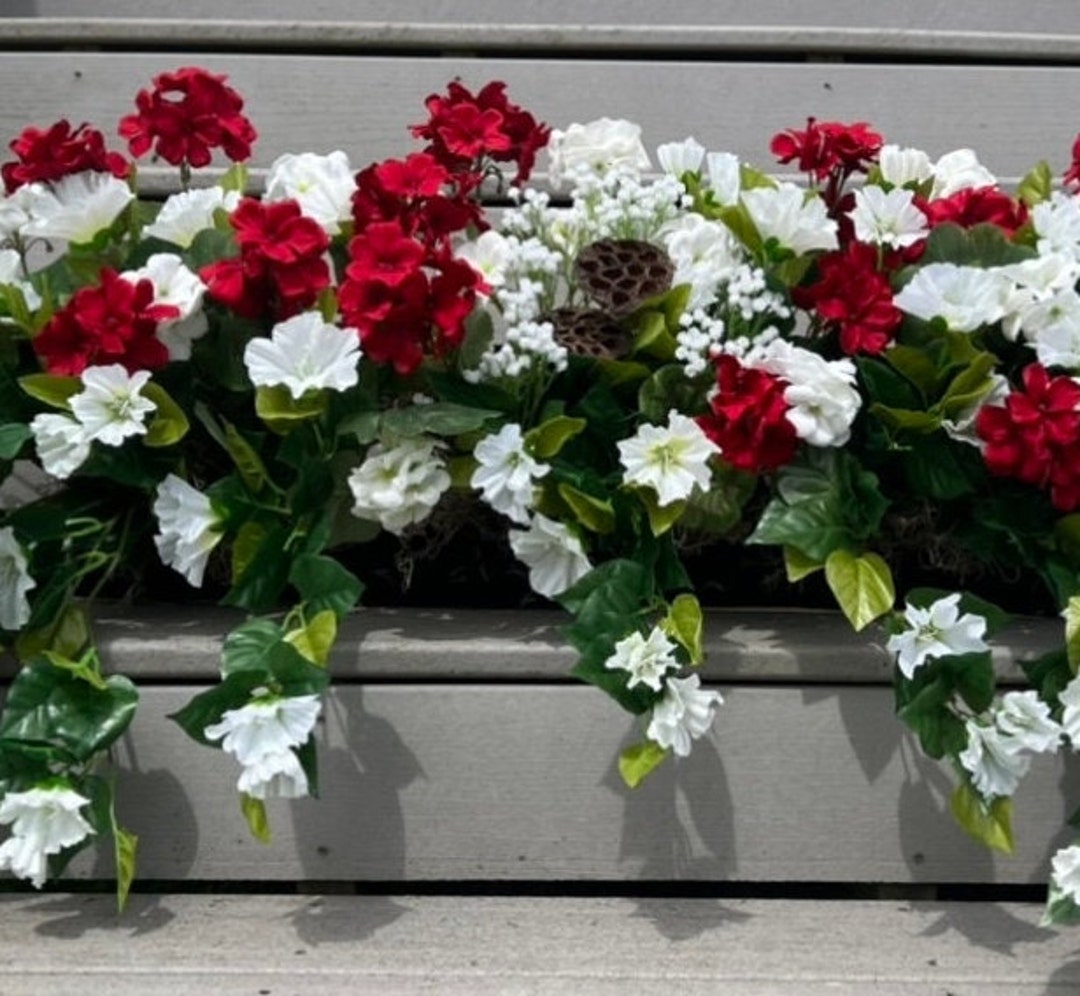 Window Box Silk Flower Arrangement Orange Geraniums Yellow Azaleas for ...