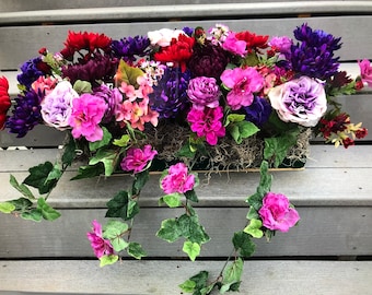 Window Box Silk Flower Arrangement Purple Geraniums Assorted | Etsy