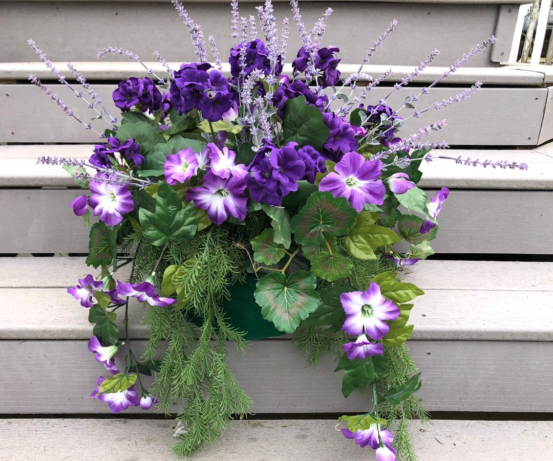 Window Box Silk Flower Arrangement With Pastel Colors of Mostly Purple ...