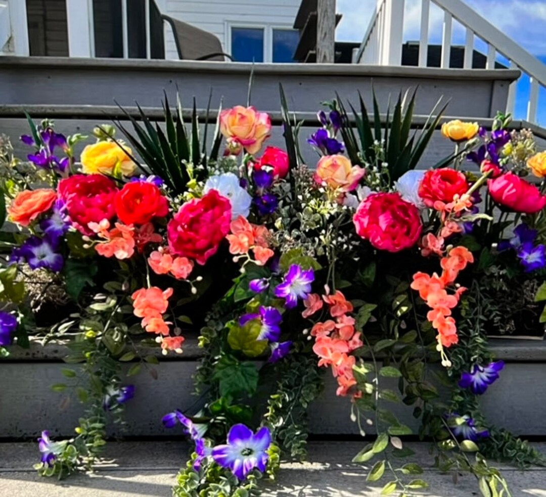 Window Box Arrangement Colorful With Silk Petunias Succulents and ...