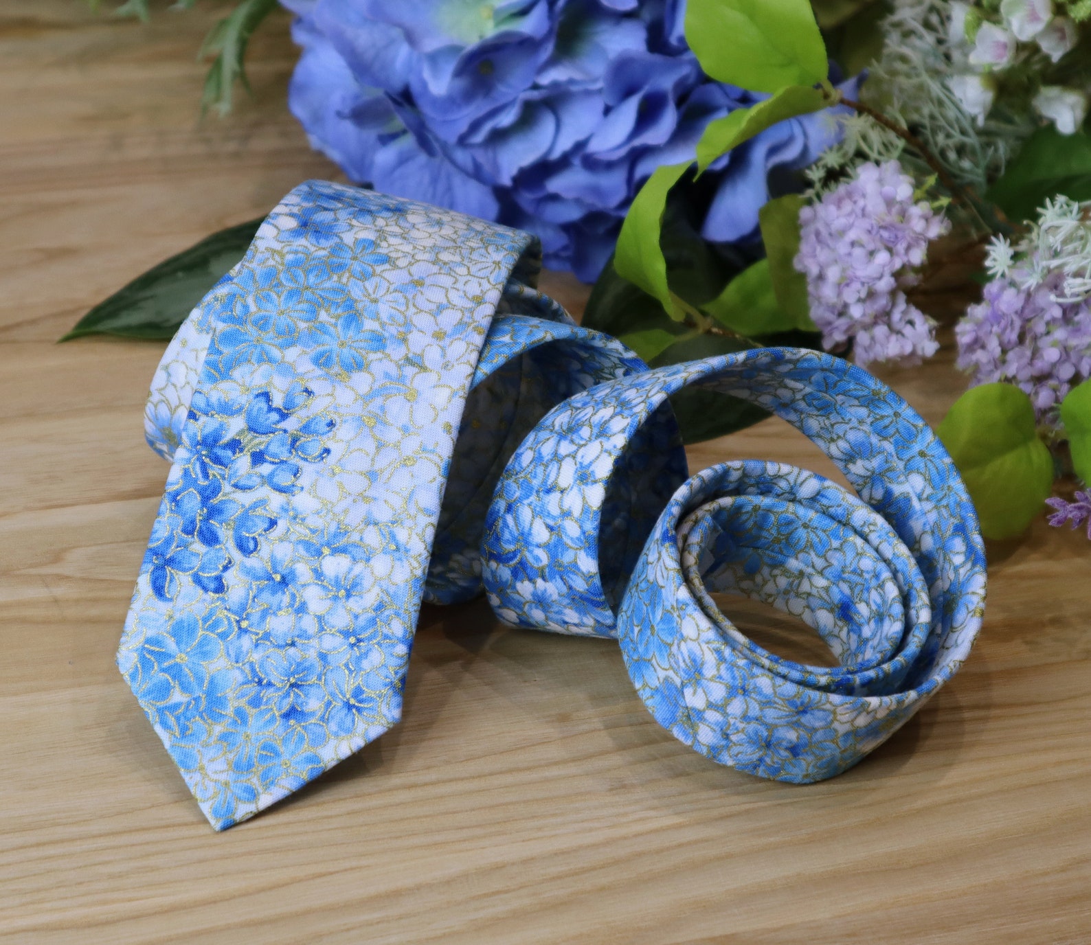 Tie Floral Blue Hydrangea Men's skinny tie Medium Blue | Etsy