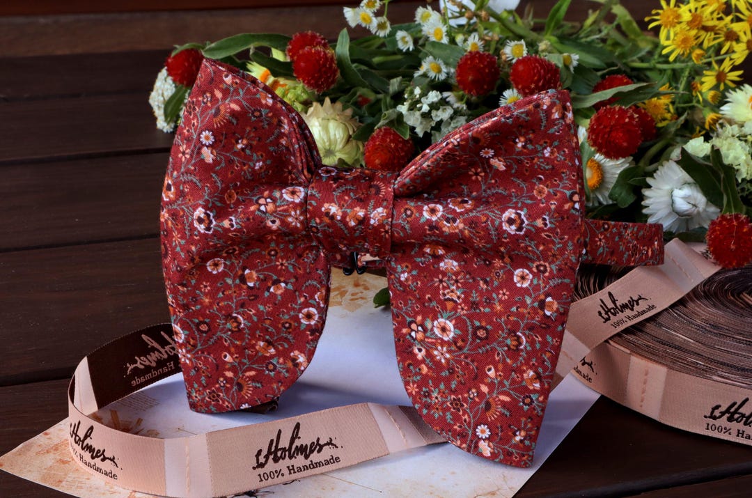 Butterfly Bow Tie Floral MAROON Pre-tied Terracotta Wildflowers Fall ...