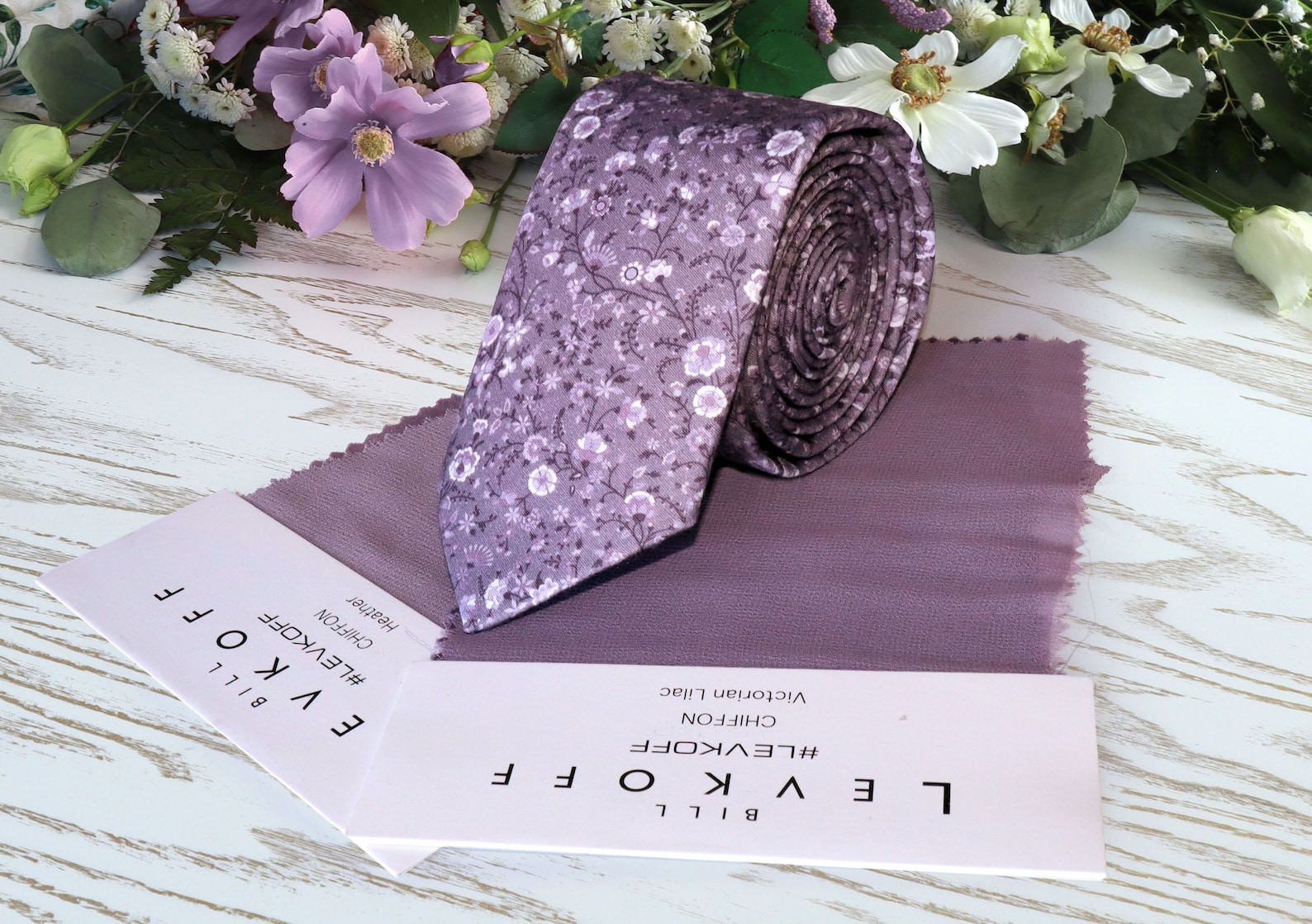 LILAC Floral Tie Wedding LAVENDER Haze Wildflowers Necktie Purple ...