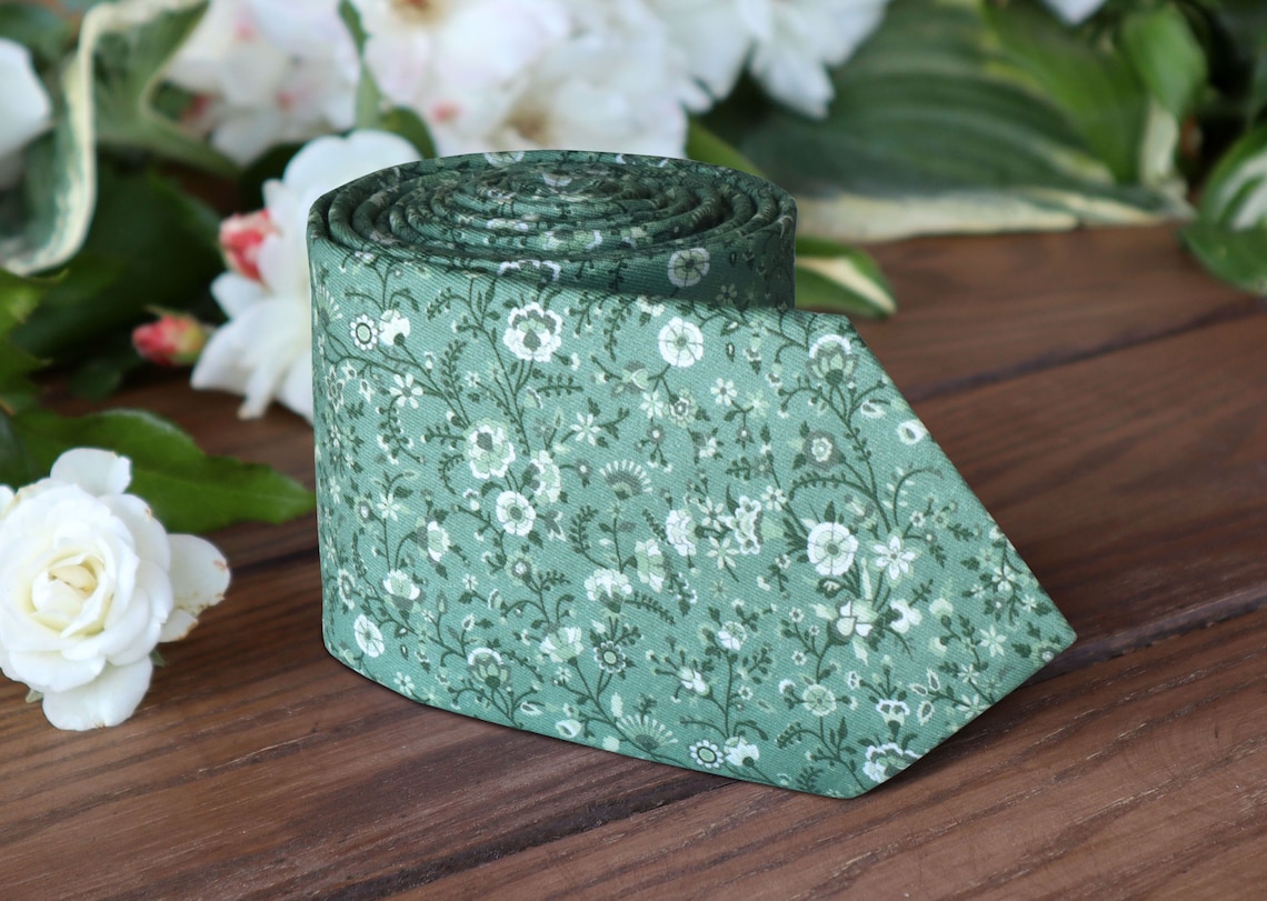 Floral Green Tie Wedding Wildflowers Necktie DUSTY SAGE David's Bridal ...