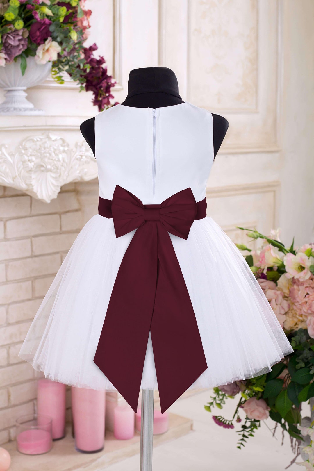 Flower Girl Sash Tie Sash Bow WINE David's Bridal Wedding Junior ...