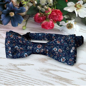 BLUE Floral Tie Wedding Marine Wildflowers Cinnamon Necktie Terracotta ...