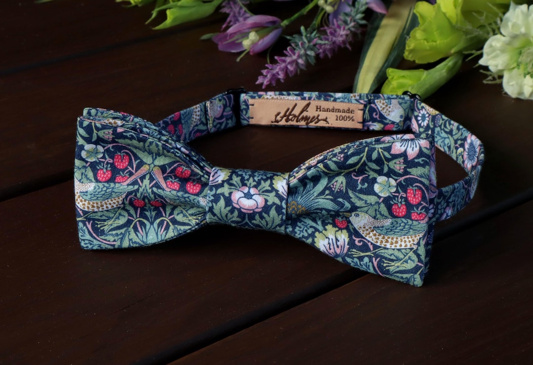 Bow Tie Green Blue Floral Strawberry Thief Bird Bow-tie Flower Garden ...